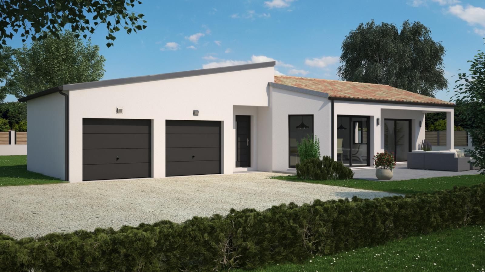 Modèle LA TRANCHE : Maison de plain-pied 3 chambres avec deux garages ...
